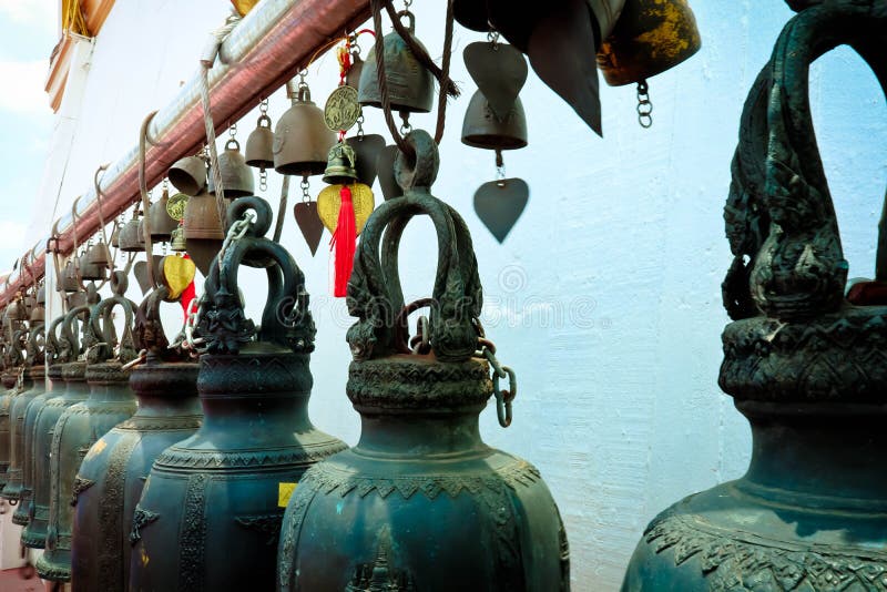 Bells on temple door stock photo. Image of design, exquisite - 7848870