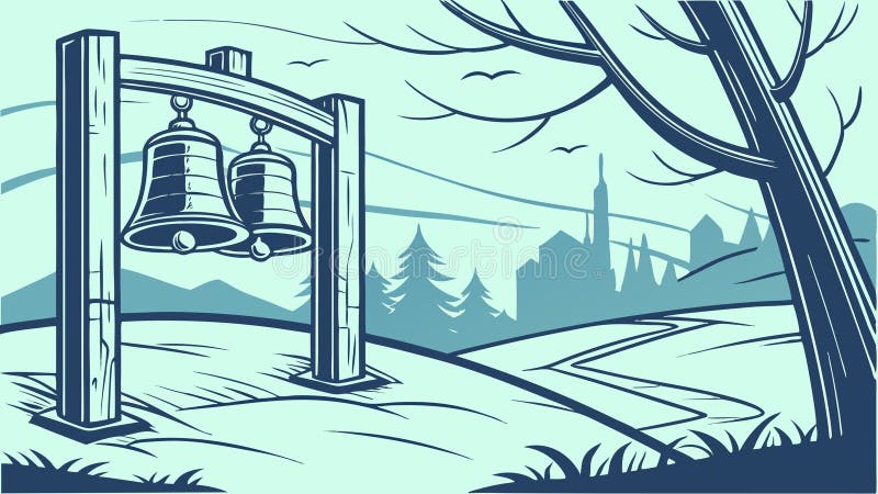 Bells on Wooden Frame on Country Path, Vector Design Generative AI ...