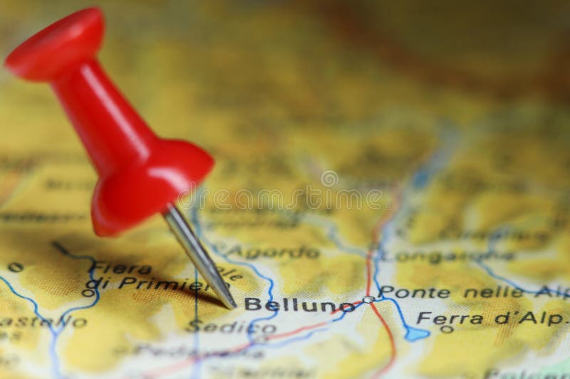 Belluno, Italy pin on map stock image. Image of guide - 367776709