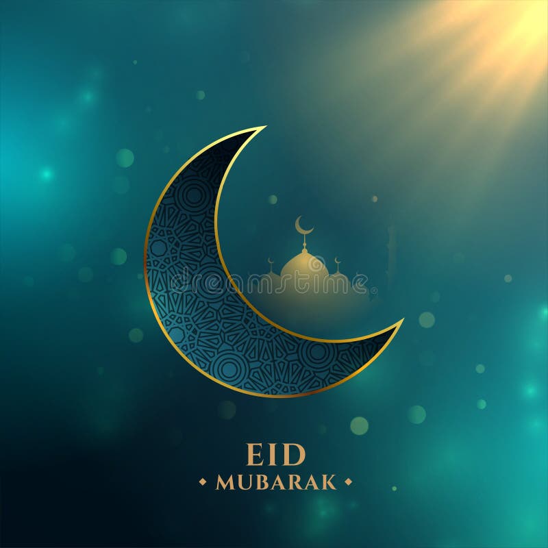 Belo Mubarak Eid Deseja Fundo Com Metade Da Lua E Efeito Da Luz ...