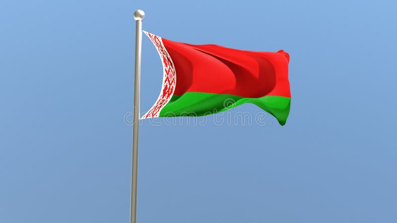 Belorussian Flag on Flagpole. Belarus Flag Fluttering in the Wind. 3D ...