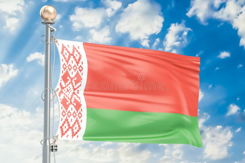 Belorussian Flag Waving in Blue Cloudy Sky, 3D Rendering Stock ...