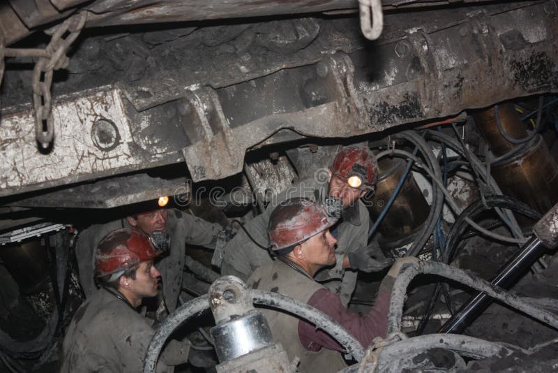 BELOVO, RUSSIA JULY 17, 2015: Miners Perform Installation of Structures ...