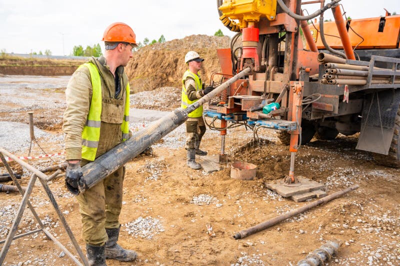 Belovo, Russia - May 18, 2025: Close-up of Soil Sampling during Pile ...