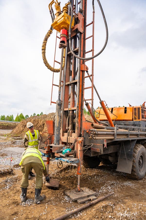 Belovo, Russia - May 18, 2025: Close-up of Soil Sampling during Pile Drilling Process ...