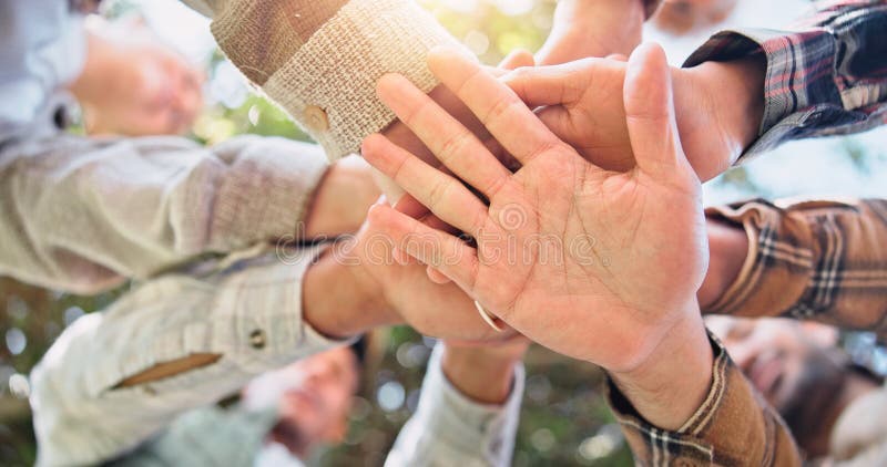 Below, Hands Together and Outdoor with People, Stack and Support with ...