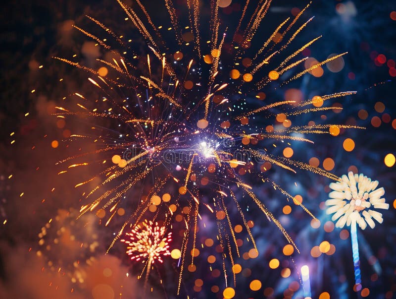 From Below Shot of Wonderful Vivid Fireworks Exploding on Background of ...