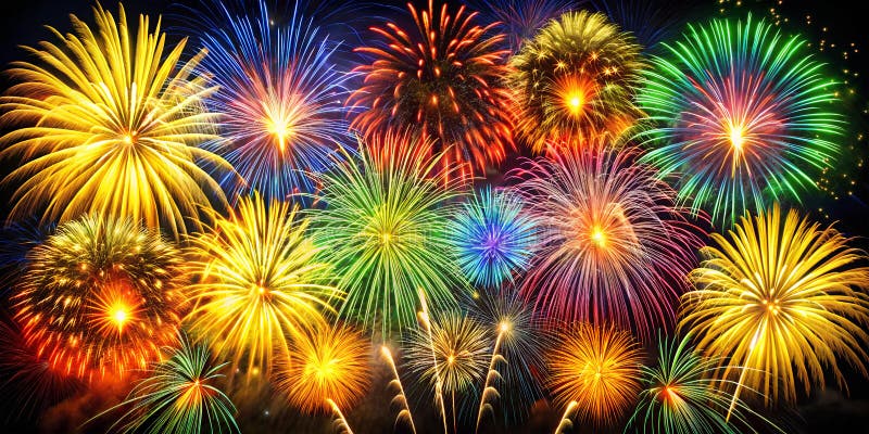 From Below Shot of Wonderful Vivid Fireworks Exploding on Background of ...