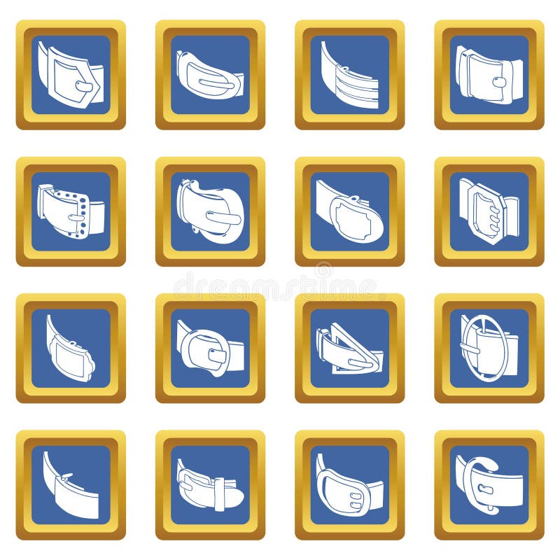 Belt Buckle Icons Set Blue Square Vector Stock Vector - Illustration of ...