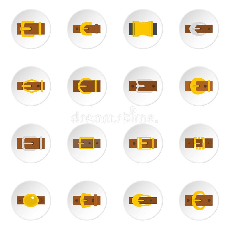Belt Buckles Icons Set in Flat Style Stock Vector - Illustration of ...
