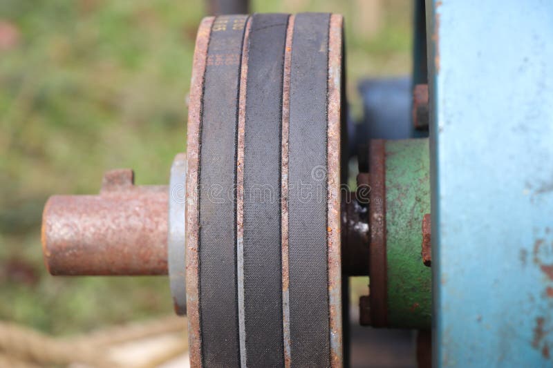 Belt of Diesel Engine Water Pump, Close Up of Belt Transmission System ...