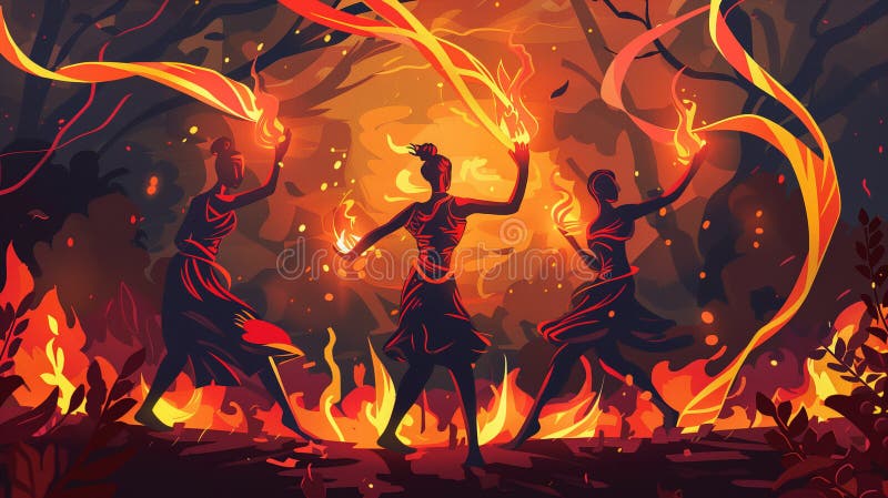 Beltane Traditional Fire Dance. Flat Illustration Stock Illustration ...