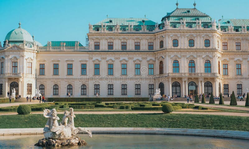 A Belvedere Museum in Austria with a Fountain in Front of it Stock ...