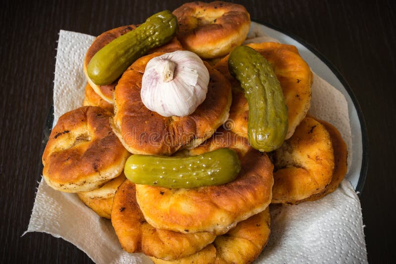 Belyashi, Tomatoes, Pickled Cucumbers, Garlic, Vodka Glass Stock Image ...
