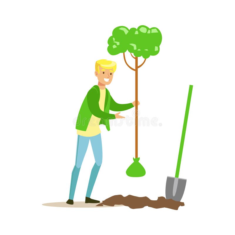 Mensch, Der Einen Baum Anpflanzt, Der Durch Die Verwendung Von ... Mensch, Der Einen Baum Anpflanzt, Der Durch Die Verwendung Von ...