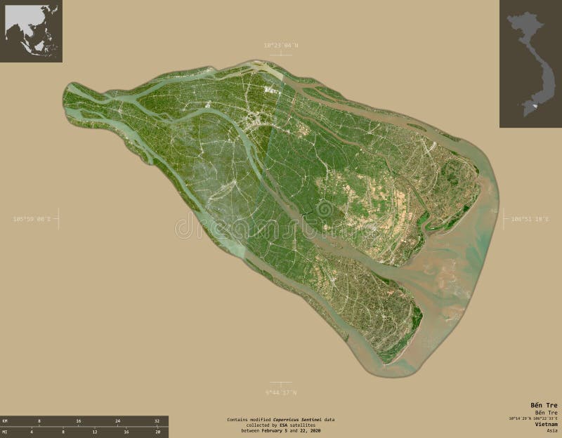 Ben Tre, Vietnam - Composition. Sentinel-2 Satellite Stock Illustration ...