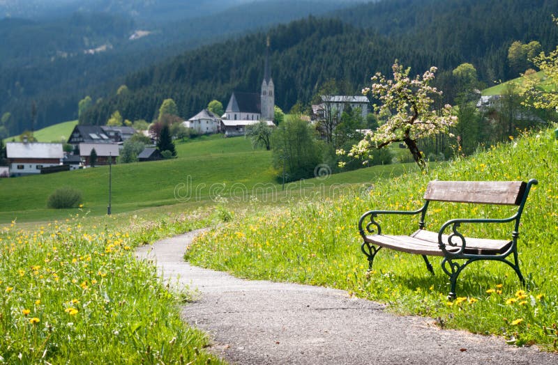Landscape with bench stock image. Image of green, beauty - 16680971