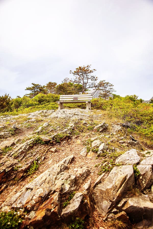 Bench on Marginal Way Path Along the Rocky Coast of Maine in Ogunquit ...