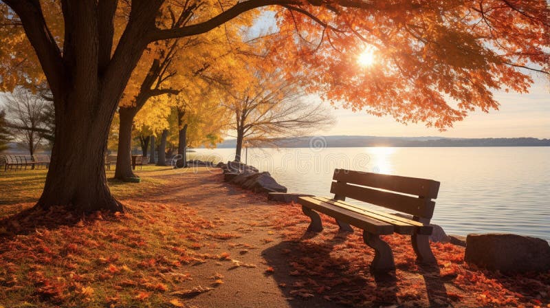 Bench in the Autumn Park Generated by AI Tool Stock Illustration ...