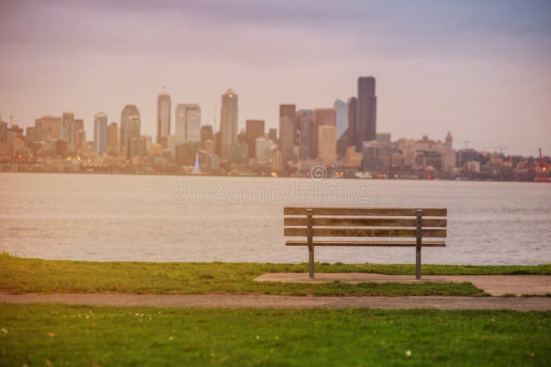 Bench on the Background of the City Panorama Stock Photo - Image of ...