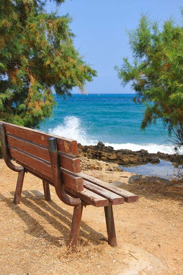Bench on the beach stock image. Image of outdoor, water - 92996839