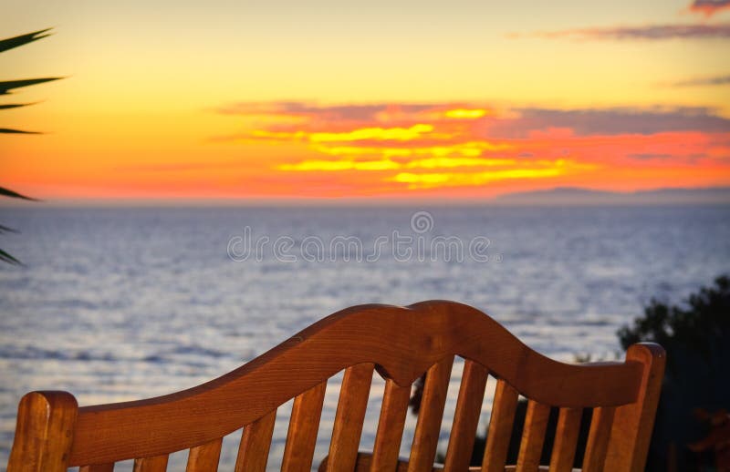 Bench on the Beach at Sunset Stock Image - Image of outdoors, coast ...