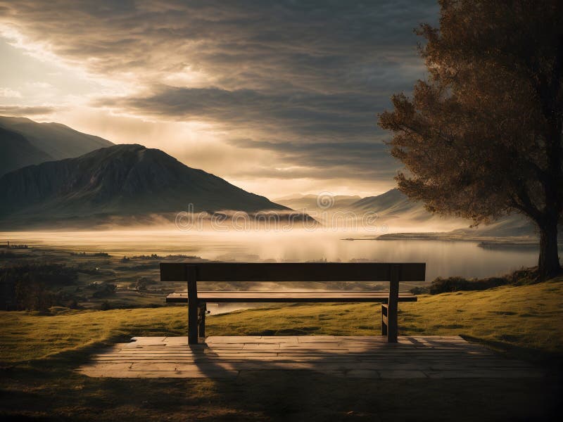 A Bench with Beautiful Views Stock Illustration - Illustration of ...