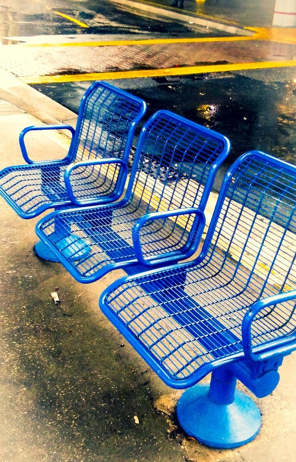 Bench stock photo. Image of chair, blue, busstop, seating - 170134254