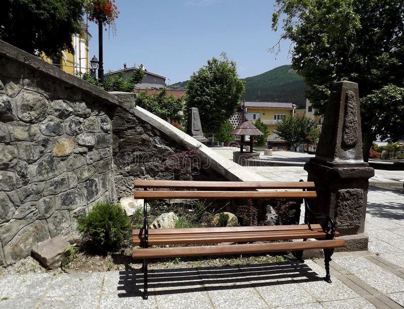 Bench in the city park stock image. Image of street - 151537623