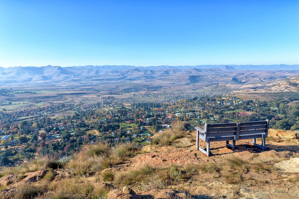 Bench on Clarens Mountain Trail. Clarens is Visible Down Below Stock ...