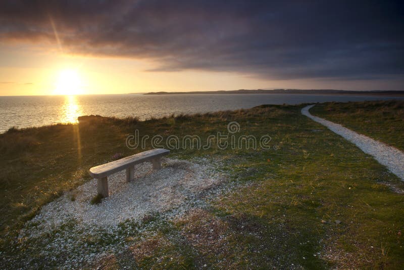 Bench Coastal View of Sunset Stock Image - Image of sunrise, tourism ...