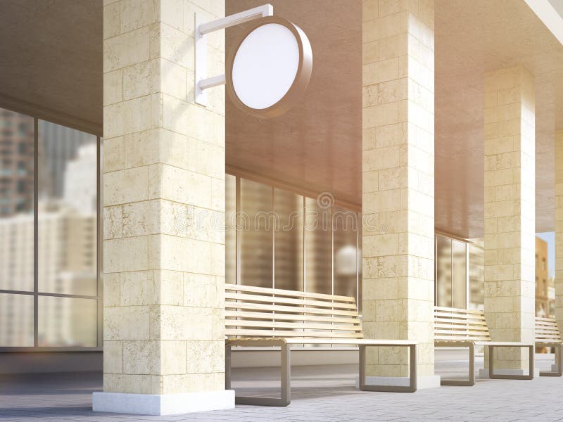 Bench between columns stock illustration. Illustration of poster - 69222467