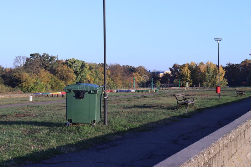 Bench Container and Playground in One Place Stock Image - Image of ...