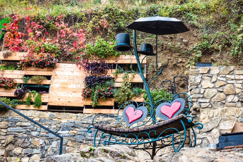 Bench for Couples in Love. Curved Bench with Hearts Stock Image - Image ...