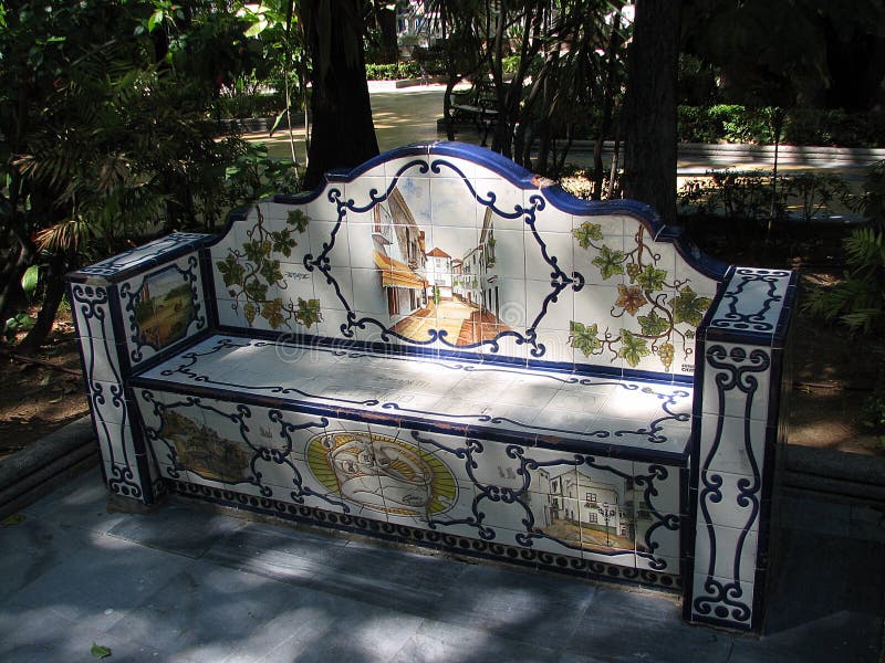 A Bench Covered with Ceramic Tiles in a Square Stock Photo - Image of ...