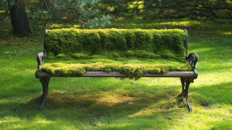 Bench Covered with Lush Moss in Tranquil Park Environment Stock Image ...