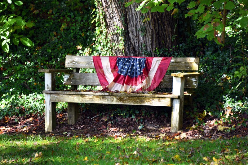 Bench Displays Round American Flag Stock Image - Image of shade ...