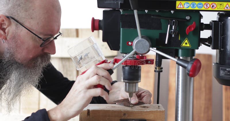 Bench Drill, Worker Drilling Hole Stock Footage - Video of real ...