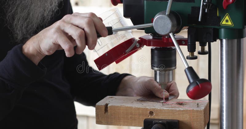 Bench Drill, Worker Drilling Hole Stock Video - Video of handcrafted ...