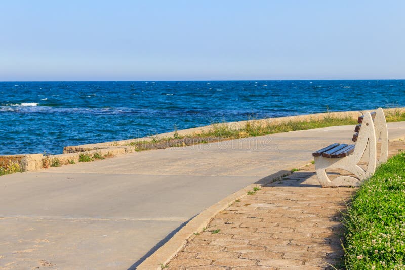 Bench on Embankment of the Sea Stock Image - Image of footpath, park ...