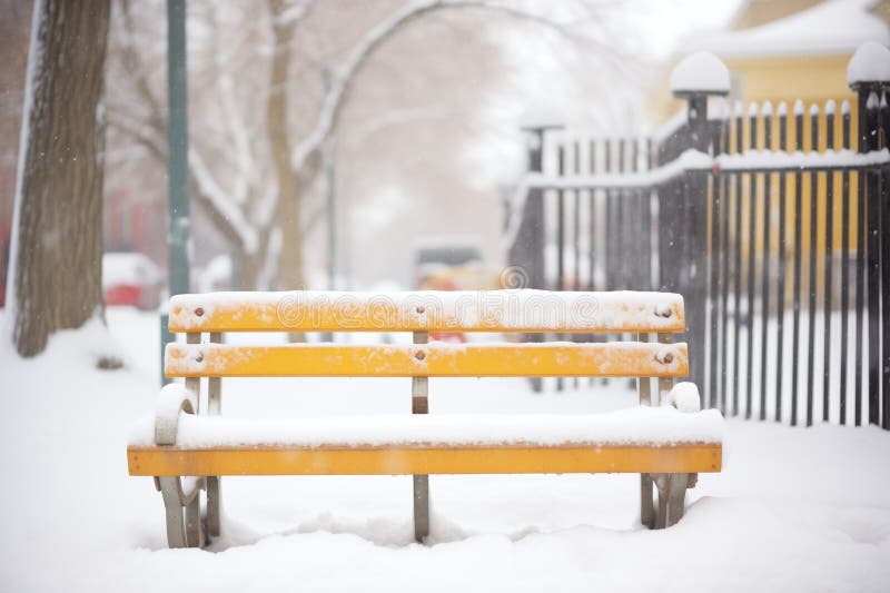 Bench Engulfed by Snow in Blizzard Stock Photo - Image of weather, chilly: 301276968