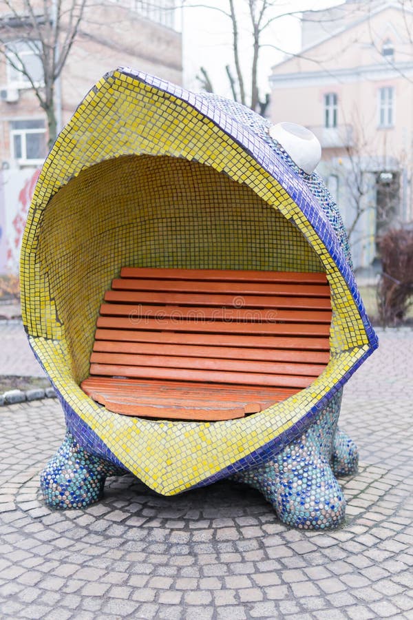 Bird`s Eye View Of A Wooden Bench In The Park Stock Image - Image of ...