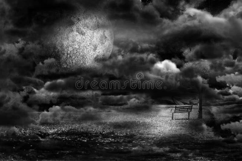 Bench in Front of the Moon in the Night Stock Photo - Image of dark ...