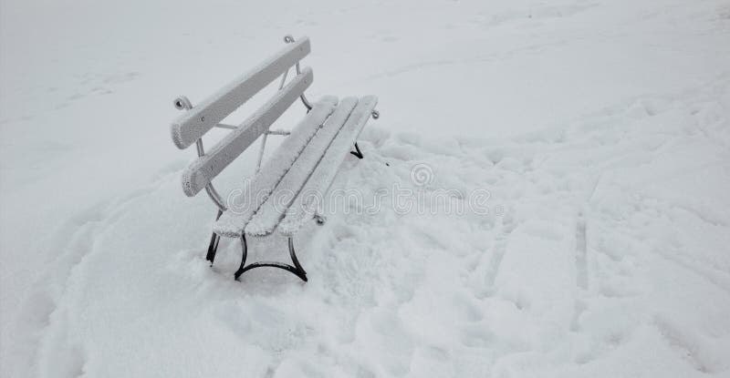 The Bench Frozen by the Cold Stock Image - Image of adelboden ...
