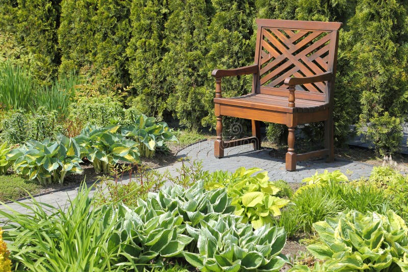 Bench in garden. stock photo. Image of garden, nature - 73218348