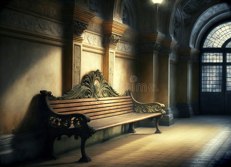 Bench in the Hall of Moscow. Generative AI Stock Illustration ...