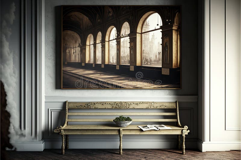 Bench in the Hall of Moscow. Generative AI Stock Illustration ...