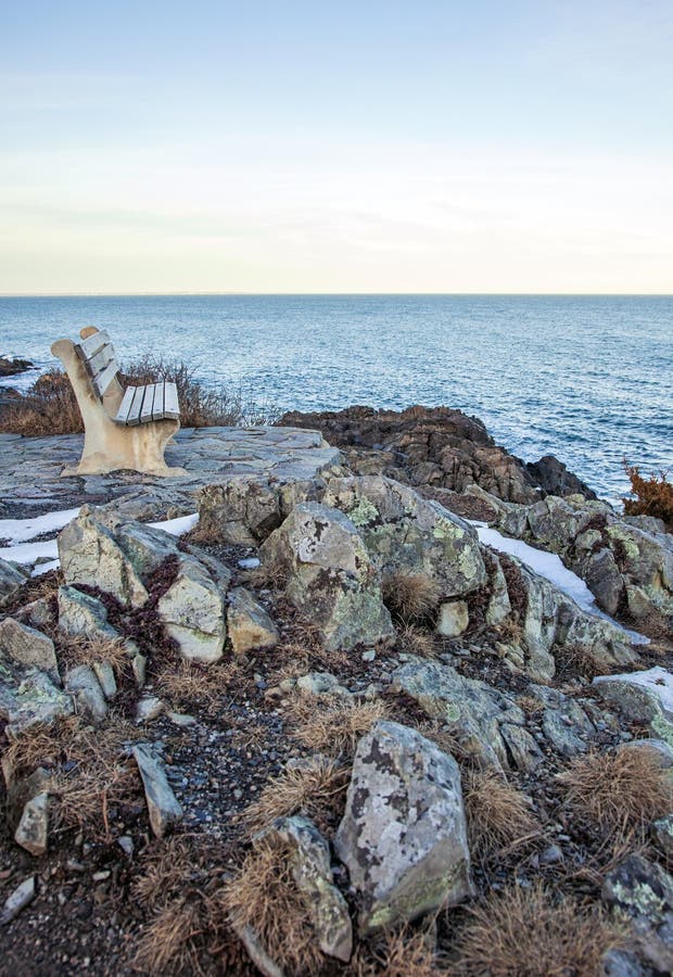 Benches on Marginal Way Path Along the Rocky Coast of Maine in Ogunquit ...
