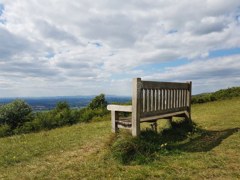 Bench on the Hill with Panoramic View Stock Photo - Image of landscape ...