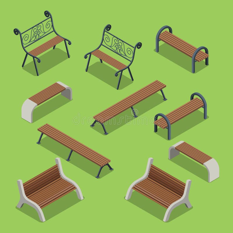 Bench Icon Set Flat Isometric Vector 3d City Objects Stock Vector ...